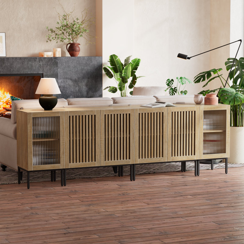 Ebern Designs Storage Cabinet,95" Farmhouse Sideboard Buffet Cabinet With Metal Base And ...